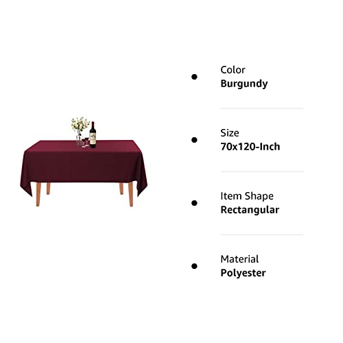 Waysle Rectangle Tablecloth - 70 x 120 Inch - Burgundy Rectangular Table Cloth for 6 or 8 Foot Table in Washable Polyester - Great for Wedding, Restaurant, Party, Banquet Decoration