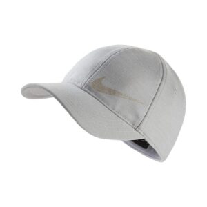 nike girl`s featherlight dri-fit swoosh ponytail slit baseball cap (2-4t, pure platinum(3a2733-k53)/reflective)