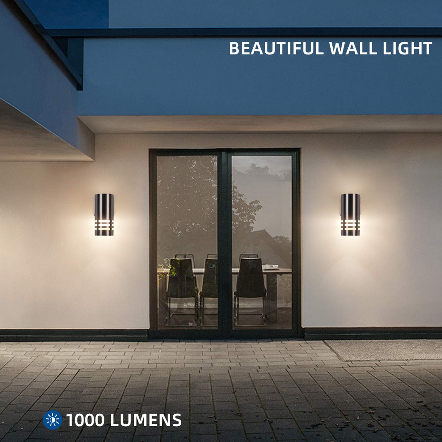 Outdoor Wall Sconce,Cylinder Wall Light with Stainless Steel 304 and Toughened Glass,Waterproof Up Down Light for Garden Patio Bedroom Living Room (Silver, 8.7" Height,No Bulbs)