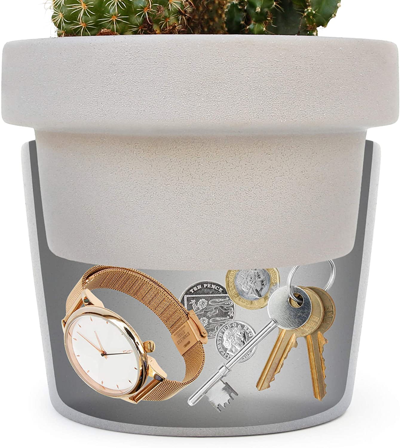 Suck UK Plant Pots Hideaway Secret Key Hider Secret Safe To Hide Keys Flower Pot With Hidden Safe & Secret Compartment Flower Pot Stash Box to Hide Your Key Set & Money Novelty Storage Safe