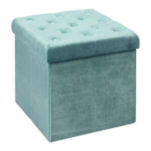 b fsobeiialeo storage ottoman cube velvet tufted folding ottomans footstool rest seat with removable lid (teal, medium)