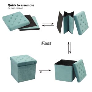 B FSOBEIIALEO Storage Ottoman Cube Velvet Tufted Folding Ottomans Footstool Rest Seat with Removable Lid (Teal, Medium)