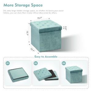 B FSOBEIIALEO Storage Ottoman Cube Velvet Tufted Folding Ottomans Footstool Rest Seat with Removable Lid (Teal, Medium)