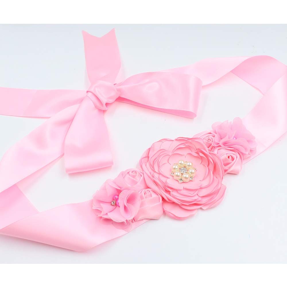 Baby Pink Maternity Sash & Daddy to Be Corsage Set - Baby Shower Sash Baby Girl Pregnancy Sash Keepsake Baby Shower Flower Belly Belt