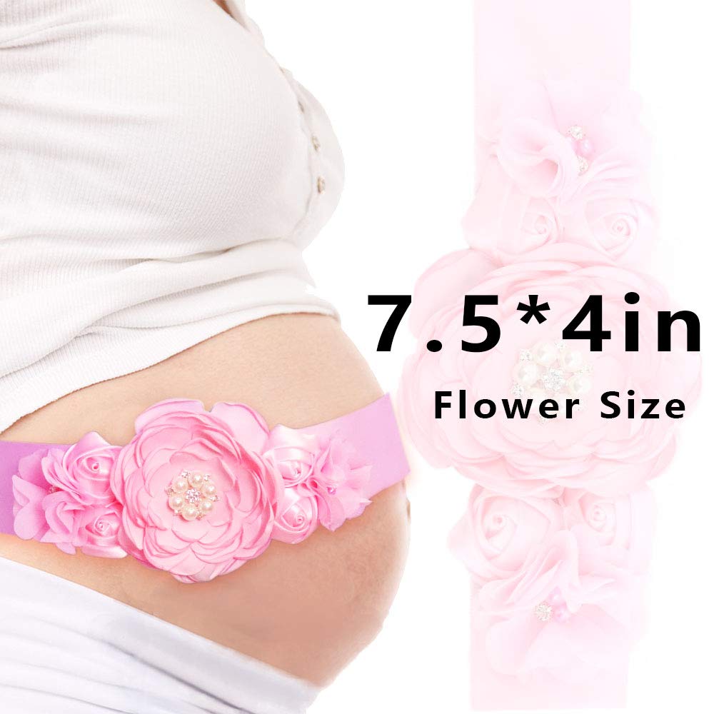 Baby Pink Maternity Sash & Daddy to Be Corsage Set - Baby Shower Sash Baby Girl Pregnancy Sash Keepsake Baby Shower Flower Belly Belt