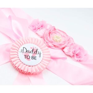 Baby Pink Maternity Sash & Daddy to Be Corsage Set - Baby Shower Sash Baby Girl Pregnancy Sash Keepsake Baby Shower Flower Belly Belt