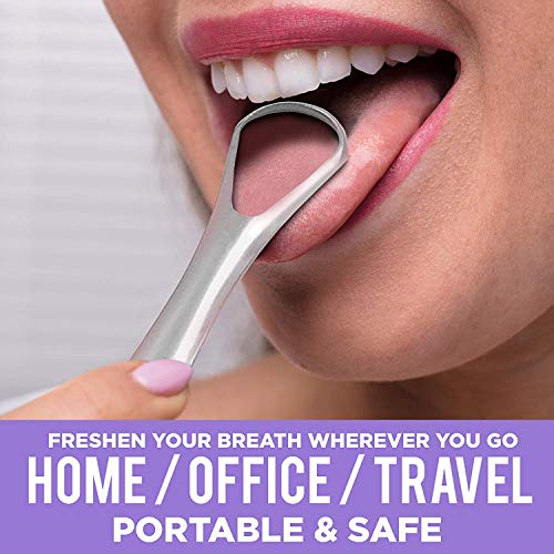 BASIC CONCEPTS Tongue Scraper for Adults (2 Pack), Reduce Bad Breath (Travel Cases Included), Stainless Steel Tongue Cleaners, 100% Metal Tongue Scraper with Case Fresh Breath Tongue Cleaner Oral