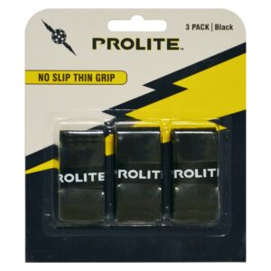 prolite no slip thin grip - 3 pack for pickleball paddles, tennis, racquetball, squash, platform tennis, badminton and more (black)