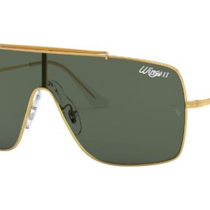 Ray-Ban RB3697 Wings II Square Sunglasses, Gold/Dark Green, 35 mm + 1