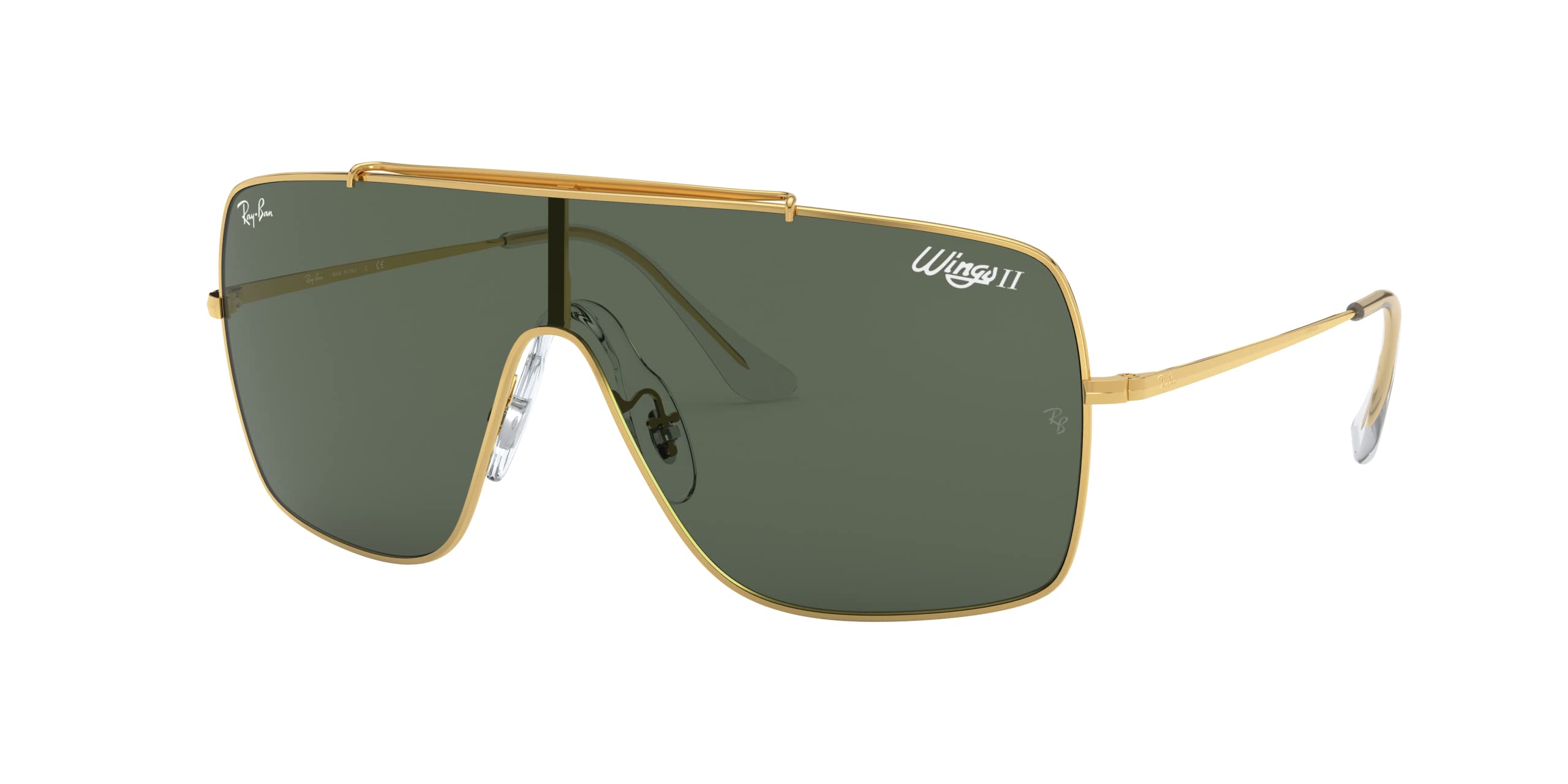 Ray-Ban RB3697 Wings II Square Sunglasses, Gold/Dark Green, 35 mm + 1