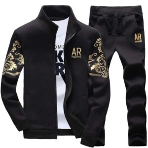 aotorr men's casual sweat suit set full zip tracksuit jogging running sportswear black xl