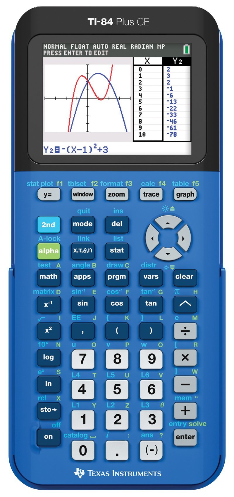 Texas Instruments 84PLCE/TBL/1L1/X TI-84 Plus CE Graphing Calculator, Bionic Blue (Renewed)