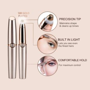 SiKii Eyebrow Hair Remover, Painless-Precision Eyebrow Trimmer Brows Epilator Eye Brow Facial Face Razor for Face Lips Nose Facial Hair Removal with LED Light for Women Men (Rose Gold)