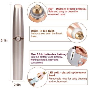 SiKii Eyebrow Hair Remover, Painless-Precision Eyebrow Trimmer Brows Epilator Eye Brow Facial Face Razor for Face Lips Nose Facial Hair Removal with LED Light for Women Men (Rose Gold)