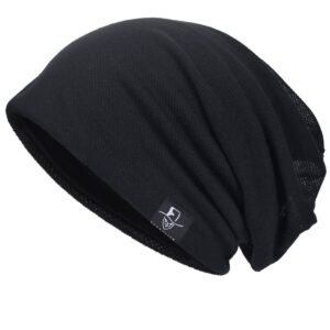 vecry men slouch hollow beanie thin summer cap skullcap (solid black1)