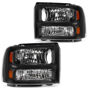 dwvo headlights assembly compatible with 2005-2007 ford f250 f350 f450 f550 super duty/05 ford excursion black housing clear lens