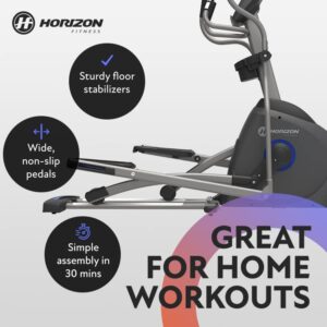 Horizon Fitness EX-59 Elliptical Trainer Exercise Machine for Home Workout, Fitness & Cardio, Compact Cross-Trainer with Bluetooth, Built-in Speakers, 10 Resistance Levels, 300 lb Weight Capacity