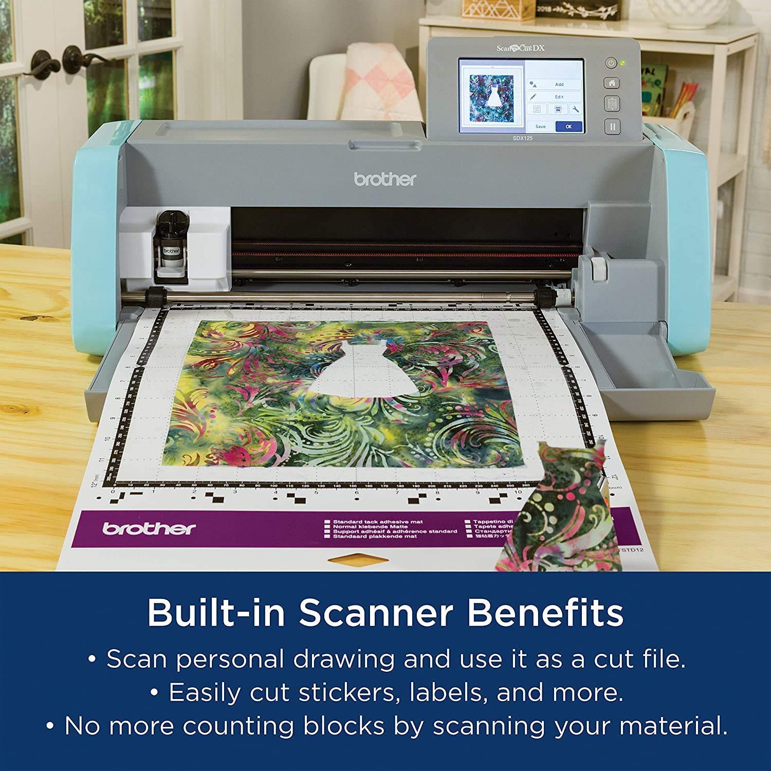 Brother ScanNCut SDX125E Electronic DIY Cutting Machine with Scanner, Make Custom Stickers, Vinyl Wall Art, Greeting Cards and More with 682 Included Patterns