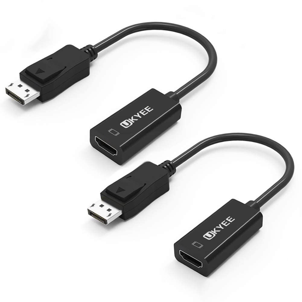 UKYEE Displayport to HDMI Adapter 2-Pack, Display Port DP to HDMI Converter Cable Male to Female Port 1080P Compatible with PC, Monitor, Projector, HDTV - Black