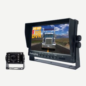 1080p rv backup camera wired system,9 inch ahd 2-split dvr monitor waterproof 8led ir night vision reverse rear view mirror camera 12v-24v for semi bus truck trailer camper