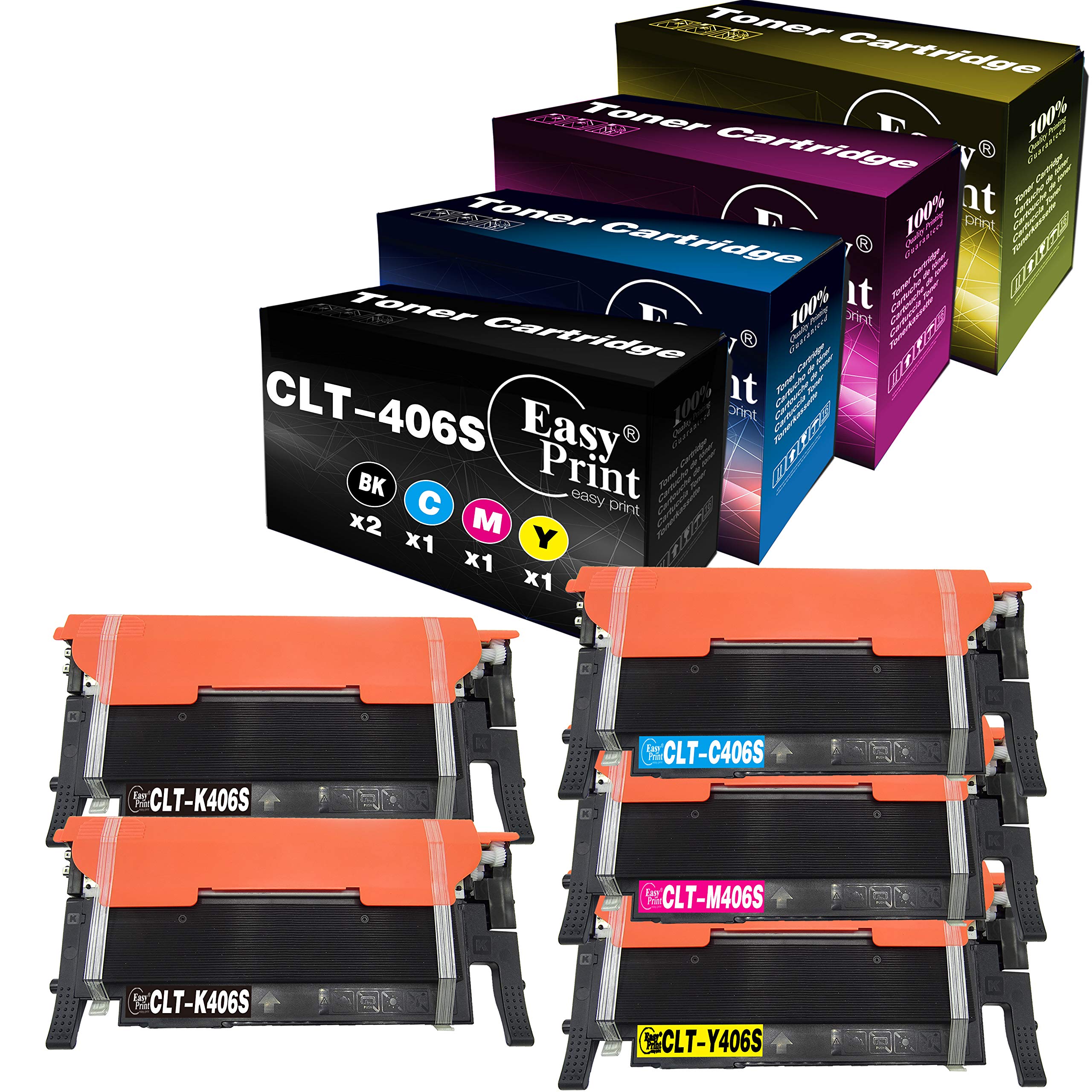 EASY PRINT (5-Pack) Compatible CLT406S Toner Cartridge Replacement for CLT-K406S C406S M406S Y406S Used for Samsung CLX-3305FW CLX-3307FW SL-C460FW SL-C463FW CLP-365W 367W, (2X BK, 1x C, 1x M, 1x Y)