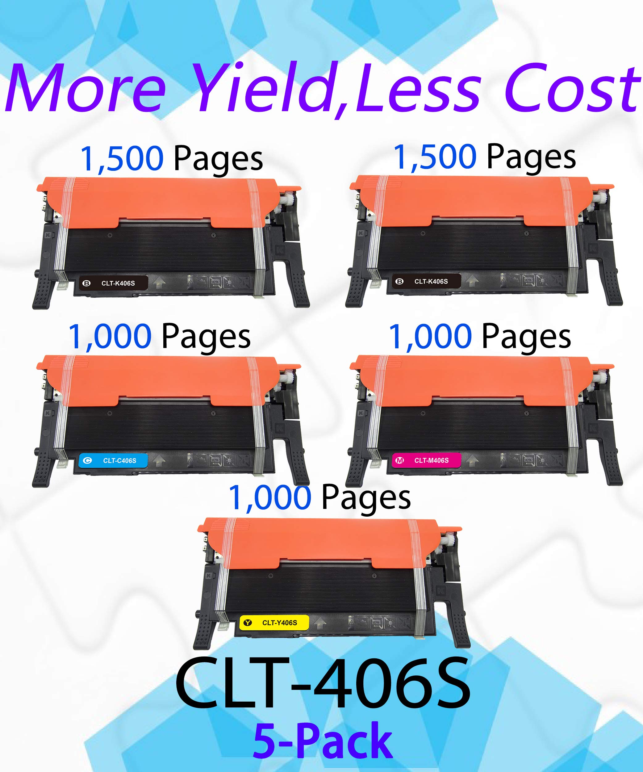 EASY PRINT (5-Pack) Compatible CLT406S Toner Cartridge Replacement for CLT-K406S C406S M406S Y406S Used for Samsung CLX-3305FW CLX-3307FW SL-C460FW SL-C463FW CLP-365W 367W, (2X BK, 1x C, 1x M, 1x Y)