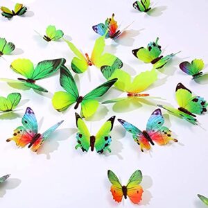 jyphm 24pcs 3d butterfly wall decal removable stickers decor for kids room decoration home and bedroom art mural green