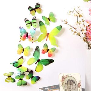 JYPHM 24PCS 3D Butterfly Wall Decal Removable Stickers Decor for Kids Room Decoration Home and Bedroom Art Mural Green