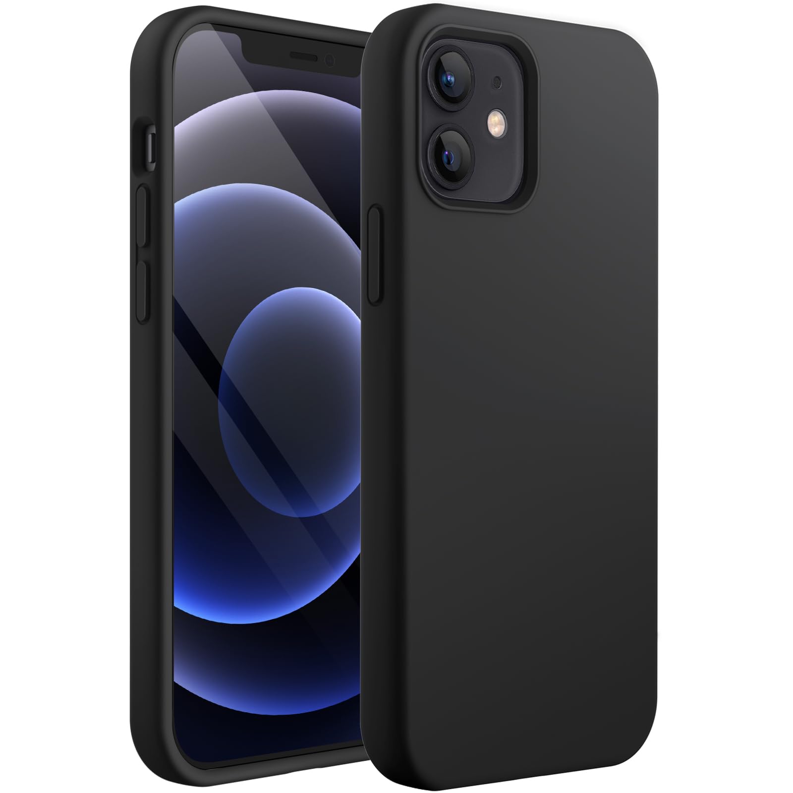 JETech Silicone Case for iPhone 12/12 Pro 6.1-Inch, Silky-Soft Touch Full-Body Protective Phone Case, Shockproof Cover with Microfiber Lining (Black)