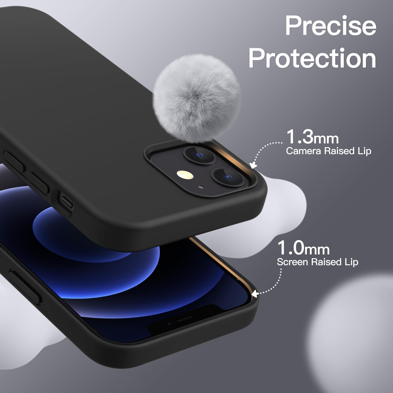 JETech Silicone Case for iPhone 12/12 Pro 6.1-Inch, Silky-Soft Touch Full-Body Protective Phone Case, Shockproof Cover with Microfiber Lining (Black)