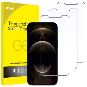 jetech screen protector for iphone 12 pro max 6.7-inch, tempered glass film, 3-pack