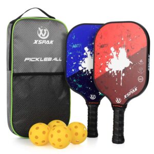 xs xspak pickleball paddles set, usapa pickleball rackets set of 2 feature a premium carbon craft and polymer honeycomb core, including bag and 4 balls gift kit men women kids indoor outdoor