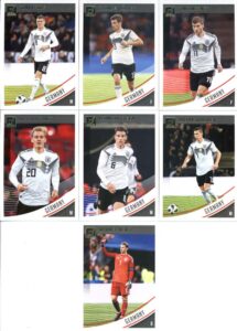 2019 donruss soccer germany veteran team set of 7 cards: timo werner(#137), thomas muller(#138), toni kroos(#139), julian draxler(#140), leon goretzka(#141), julian brandt(#142), manuel neuer(#143)