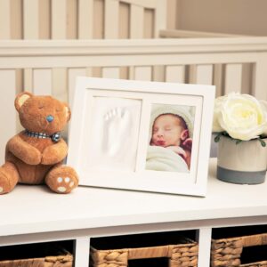 nuby baby keepsake classic white wooden wall decor frame that holds one 3.5 x 5" photo & 1 clay print kit for newborn girls & boys, personalized baby gift