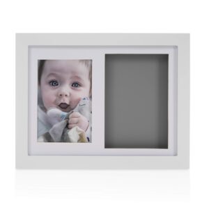 Nuby Baby Keepsake Classic White Wooden Wall Decor Frame That Holds One 3.5 x 5" Photo & 1 Clay Print Kit for Newborn Girls & Boys, Personalized Baby Gift