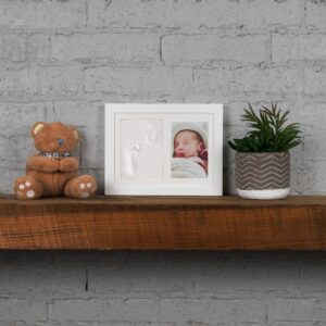 Nuby Baby Keepsake Classic White Wooden Wall Decor Frame That Holds One 3.5 x 5" Photo & 1 Clay Print Kit for Newborn Girls & Boys, Personalized Baby Gift