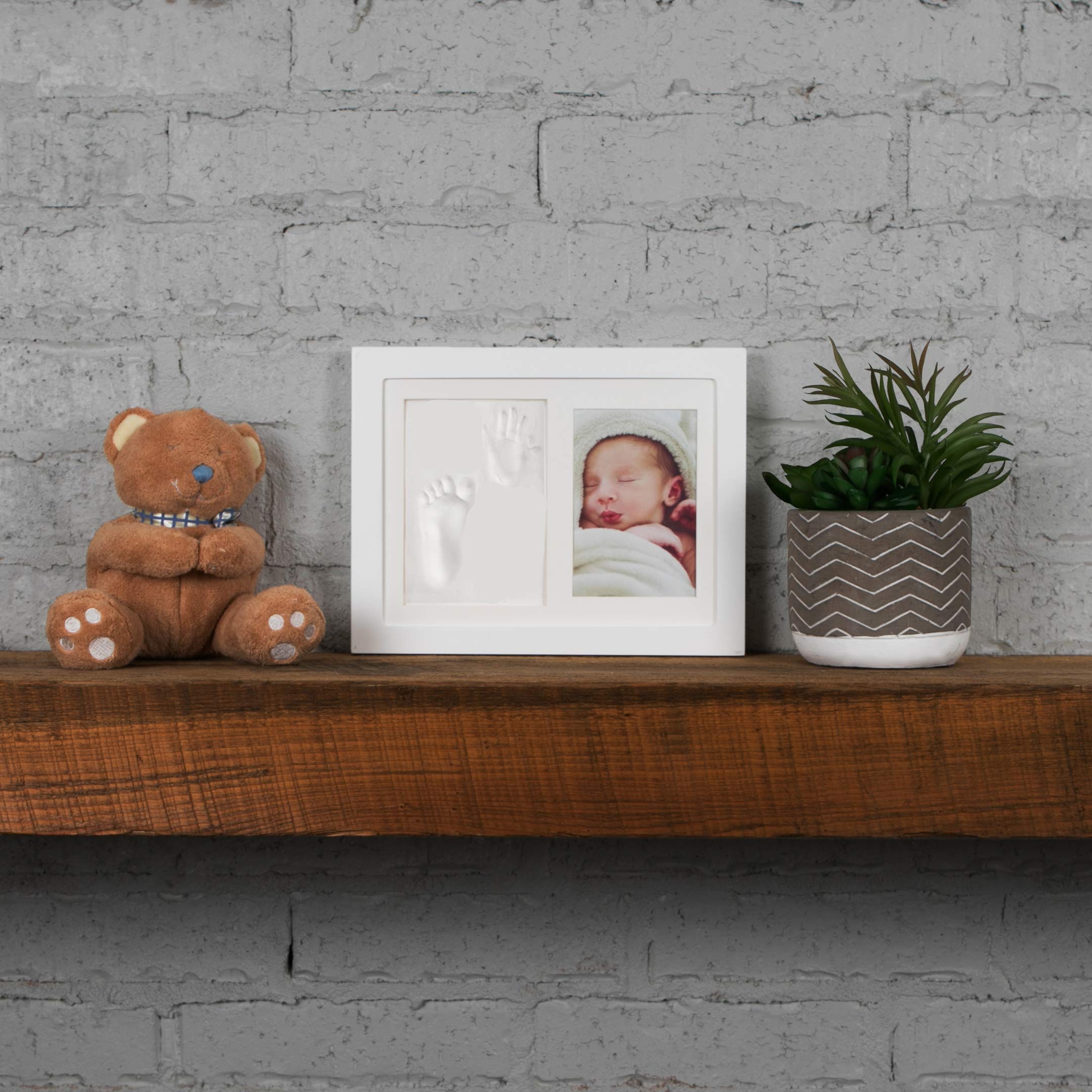 Nuby Baby Keepsake Classic White Wooden Wall Decor Frame That Holds One 3.5 x 5" Photo & 1 Clay Print Kit for Newborn Girls & Boys, Personalized Baby Gift