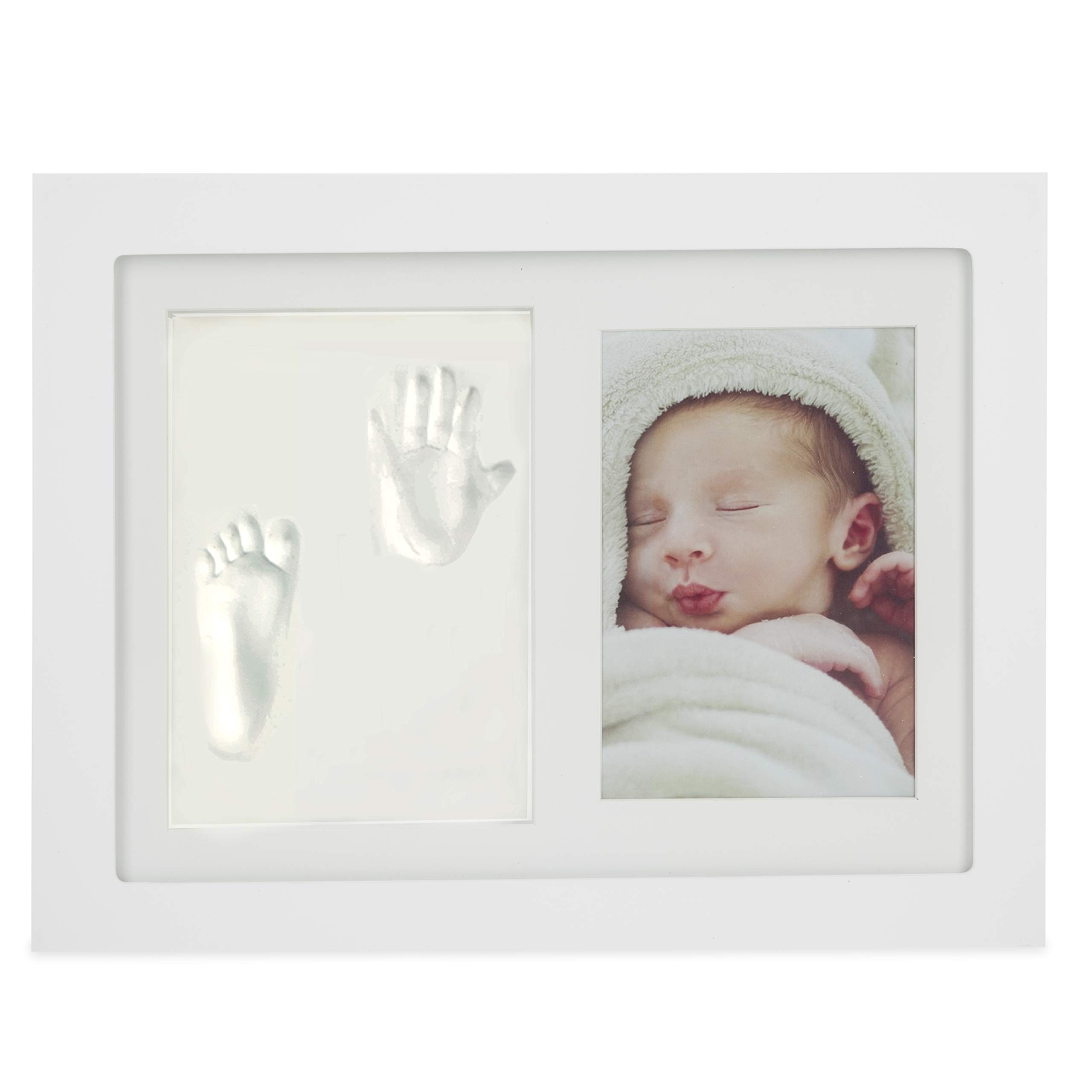 Nuby Baby Keepsake Classic White Wooden Wall Decor Frame That Holds One 3.5 x 5" Photo & 1 Clay Print Kit for Newborn Girls & Boys, Personalized Baby Gift