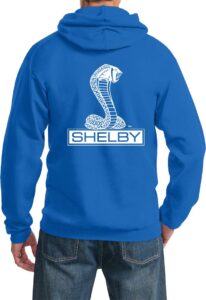 buy cool shirts ford shelby cobra front and back hoodie, royal 3xl