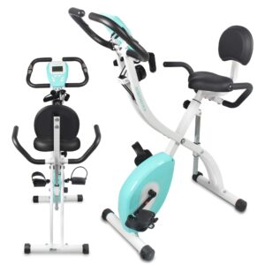 serenelife indoor folding stationary exercise bike - foldable stationary bike cycling cardio workout equipment - compact home bicycle fitness machine w/ 8 resistance level, pulse monitoring slxb18