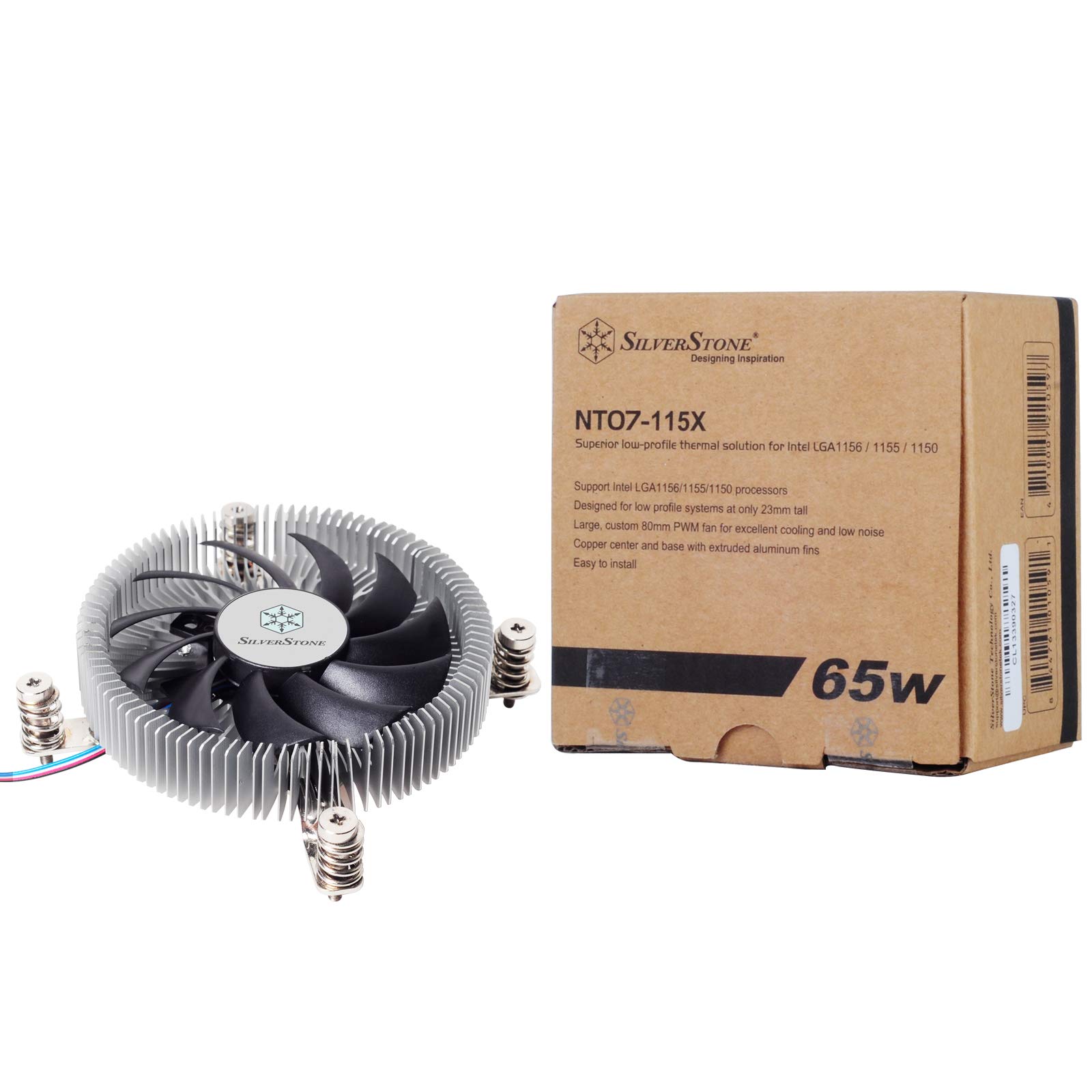 SilverStone Technology SST-NT07-115X-USA LGA1150/1151/1155/1156/1200 CPU Cooler Low Profile 23mm Tall for 65W TDP Support with 80mm PWM Fan SST-NT07-115X