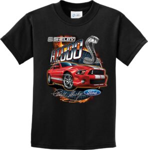 ford red mustang shelby gt500 youth kids shirt, black medium