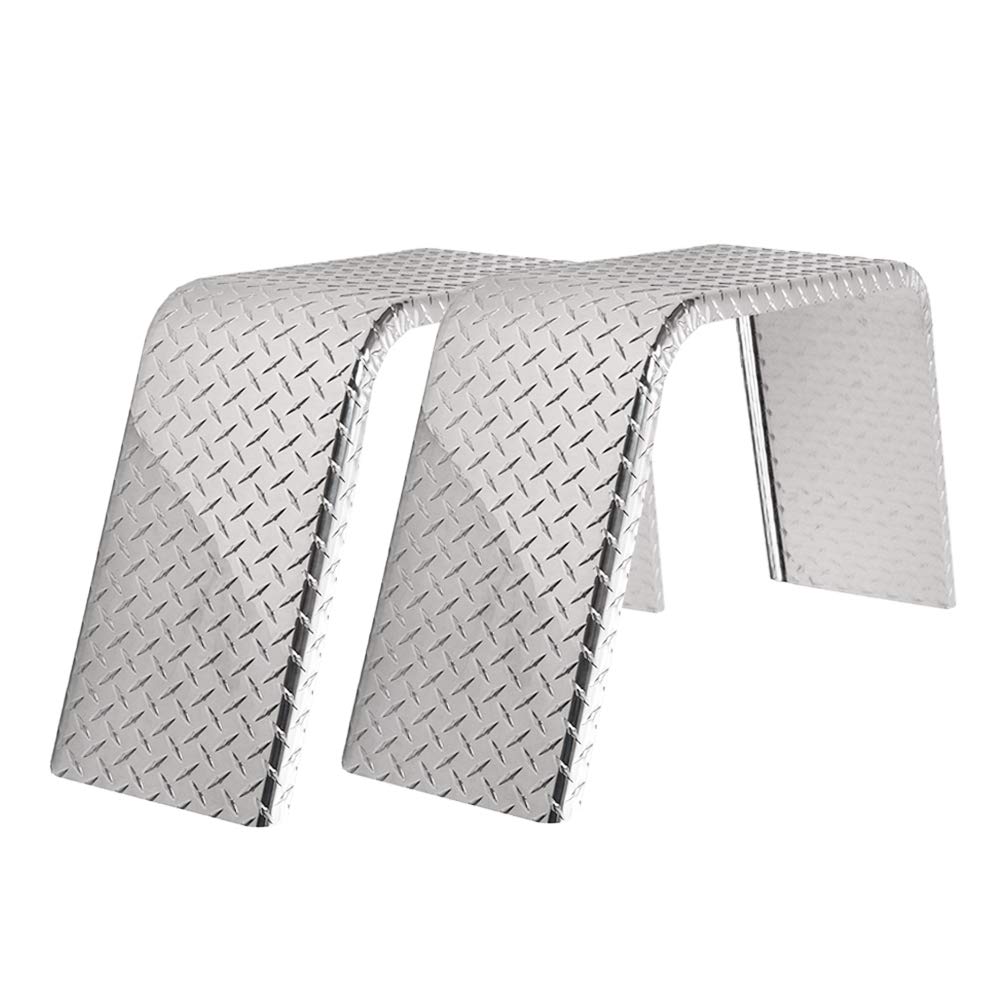 2-Pack ToughGrade Aluminum Diamond Plate Flat Top Trailer Fender 10" X 34" X 17" | Car hauler Trailer | Cargo Trailer | Utility Trailer | Landscape Trailer