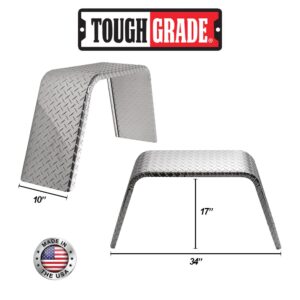 2-Pack ToughGrade Aluminum Diamond Plate Flat Top Trailer Fender 10" X 34" X 17" | Car hauler Trailer | Cargo Trailer | Utility Trailer | Landscape Trailer