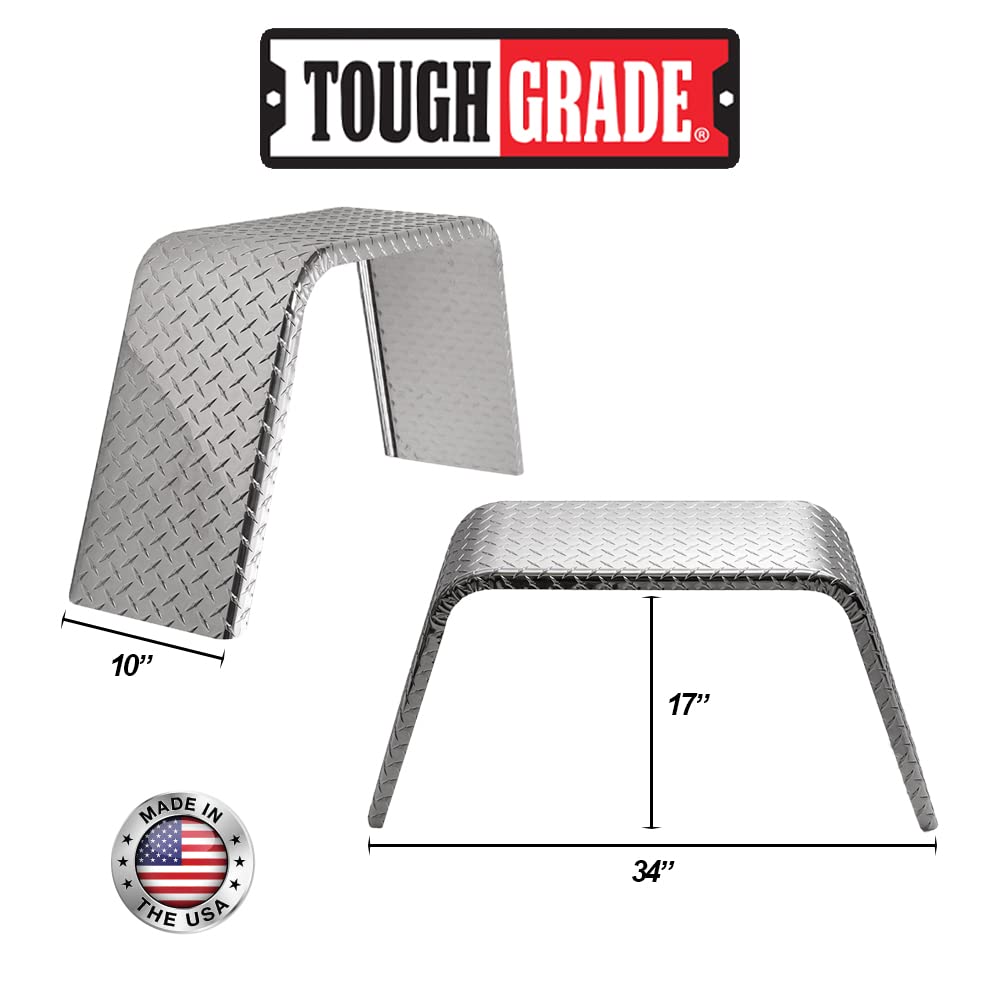 2-Pack ToughGrade Aluminum Diamond Plate Flat Top Trailer Fender 10" X 34" X 17" | Car hauler Trailer | Cargo Trailer | Utility Trailer | Landscape Trailer