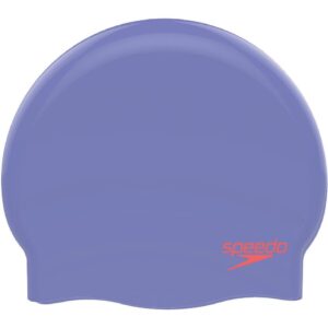 speedo junior plain moulded silicone swimming cap | dry hair | kids swim, purple/red, one size