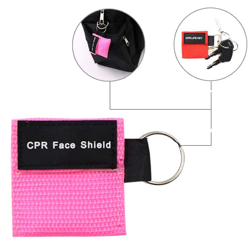 Pack of 25pcs CPR Mask Keychain Ring Emergency Kit SUNYAO CPR Face Shields Pocket Mask for First Aid or AED Training