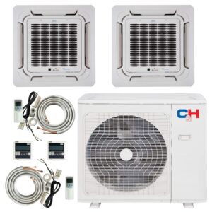 dual 2 zone 18000 18000 ductless mini split ceiling cassette air conditioner heat pump multi sophia series…