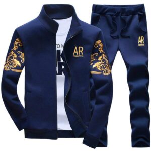 aotorr men's casual sweat suit set full zip tracksuit jogging running sportswear navy m