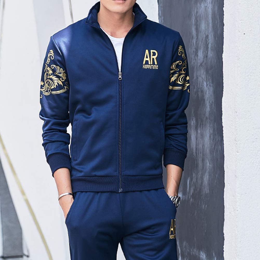 AOTORR Men's Casual Sweat Suit Set Full Zip Tracksuit Jogging Running Sportswear Navy M